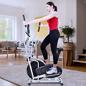 Nightcore 2 in 1 Elliptical Fan Bike Dual Cross Trainer Machine, Workout Exercise Bike with Electronic Display Screen Adjustable Seat & Two Pairs of Armrests for Indoor Home Office Gym Use, Black