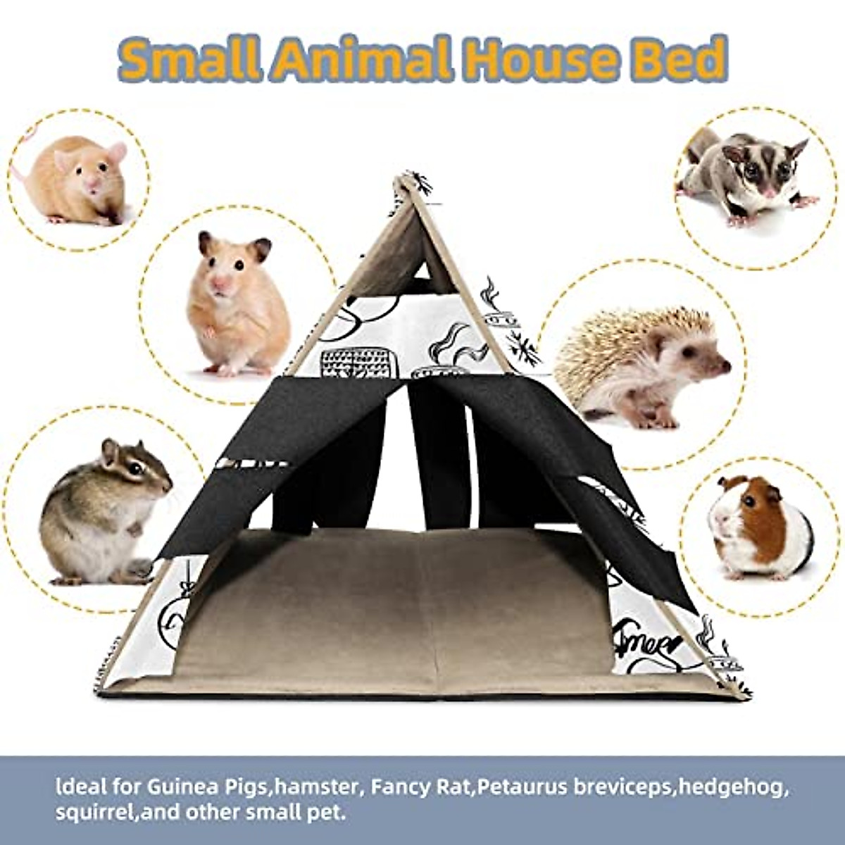 Y-DSIWX Guinea Pig Hideout House Bed, Pattern Rabbit Cave, Squirrel Chinchilla Hamster Hedgehog Nest Cage