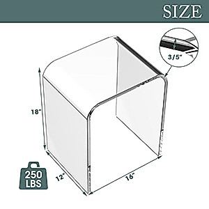 WAHFAY Acrylic End Table, Modern Lucite Side Table with Waterfall Edges, Contemporary Square Nightstand and Stool for Living Room and Bedroom, Clear