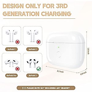 Rantuns Wireless Charging Case Replacement Compatible with AirPod 3rd Generation, Wireless Airpods 3rd Charger Case Built-in 600 mAh Battery with Bluetooth Pairing Sync Button Without Earbuds, White