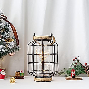 JHY DESIGN Metal Cage LED Lantern Battery Powered,9.4" Tall Cordless Accent Light with 20pcs Fairy Lights Christmas Lights for Weddings Parties Patio Events Indoors Outdoors