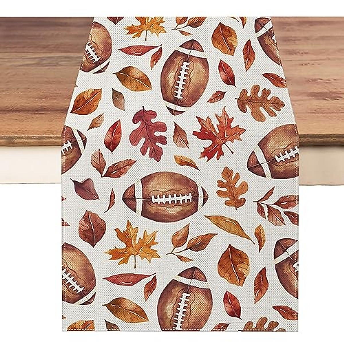 Fall Table Runner 13x72 Inch,Football with Maple Leaves Table Decors for Seasonal Harvest Autumn Thanksgiving Farmhouse Home Kitchen Dining Party