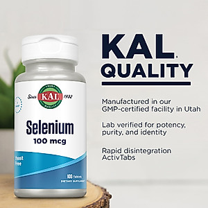Kal 100 Mcg Selenium Yeast Free Tablets, 100 Count