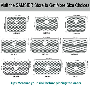 SAMSIER Sink Protectors for Kitchen Sink 13x11&16x12&19x14&21x16&22x13&24x13&26x14&28x14&30x16, Large Silicone Sink Mats Grid for Bottom of Farmhouse Stainless Steel Sink (19”x14”, Rear Drain)