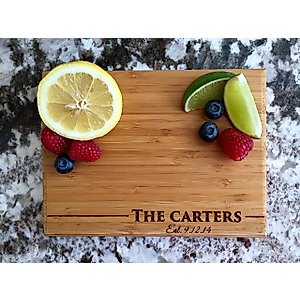 Personalized Wedding Gift for Couples - Custom Cutting Board Gift for Parents (6" x 8" Single Tone Mini Bar Board, Carter Design) - Wedding Shower Gift for Him and Her