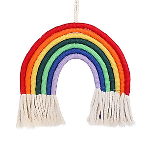Macrame Rainbow Wall Hanging for Bedroom Nursery Baby Kids Rooms Playroom Colorful Small Tapestry Rope Woven Tassel Art Home Decor Handmade Craft Gift