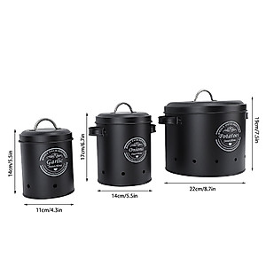 3Pcs Potato and Onion Storage Bin Set, Kitchen Vegetable Storage Tins, Onion Storage Garlic Keeper, Carbon Steel Farmhouse Potatoes Holder for Potatoes, Onions (Black)