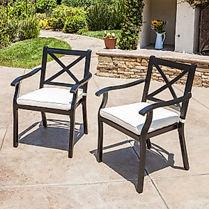 Christopher Knight Home Exuma Outdoor Cast Aluminum Dining Chairs with Water Resistant Cushions, 2-Pcs Set, Black / Ivory