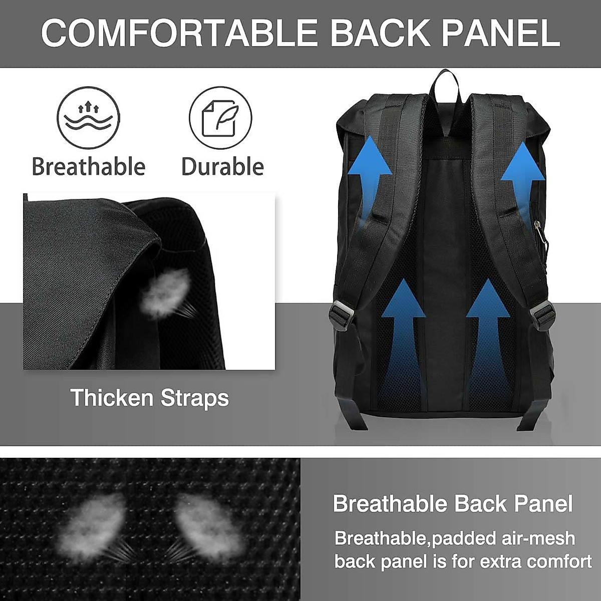 VASCHY School Backpack for Men and Women Casual Travel Backpack Camping Rucksack Bookbag with15.6in Laptop Sleeve Black