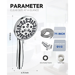 JDO Shower Head with Handheld, High Pressure Handheld Shower Head 9 Settings, Detachable Shower Head Set with Stainless Steel Hose and Shower Bracket (Chrome)