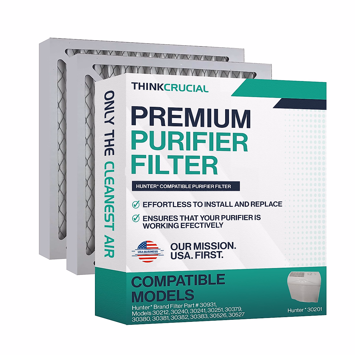 Crucial Air Purifier Filter – Compatible with Hunter® Brand Filter Part # 30931 – Models 30201, 30212, 301213, 30240, 30241, 30251, 30378, 30379, 30380, 30381, 30382, 30383 – Bulk Packs (2 Pack)