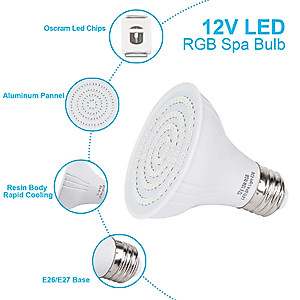 XIUBE SPA LED Light Bulb for In-ground SPA Underwater Swimming Pool RGB Color PAR20 LED Light Bulb E26 Base Replacement for Light Fixtures Remote Switch Control, 12V-12W-RGB LED SPA Light, 12V RGB