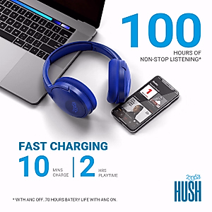 233621 Hush Hybrid Active Noise Cancelling Bluetooth Headphones with 100 Hrs of Playback, Dark Blue