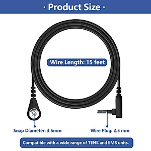 Grounding Cord Cable, Convert 2.5mm Pin to 3.5mm Snap Replacement Compatible with TENS EMS Units, 15 Foot, 4 Pack (Black)
