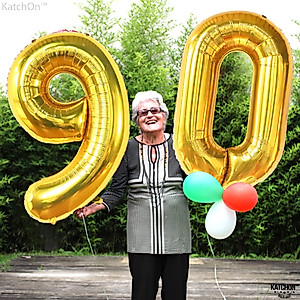 KatchOn, Big Gold 90 Balloon Number - 40 Inch | Gold 90th Birthday Balloon, 90th Birthday Decorations | Number 90 Birthday Balloon | 90th Birthday Balloons, 90th Birthday Party Decor