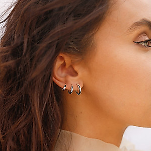 Gold Hoop Earrings Sets Women - 3 Pairs Sterling Silver Small Huggie Cartilage Hoops Hypoallergenic Jewelry for Woman, Mini Thin Surgical Fashion Set for Sensitive Ear (Silver)