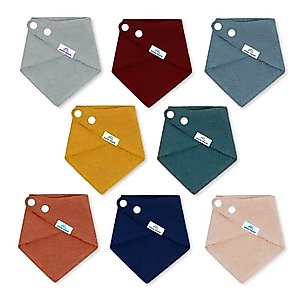 Nurse Laurie Organic Muslin Bandana Bibs - Neutral & Unisex Boho Baby Style with 100% Organic Cotton, Snap Closure, 0-6 mo - Drool/Spit Up Burpy Bib for Teething Newborns & Infants (8 Pack)