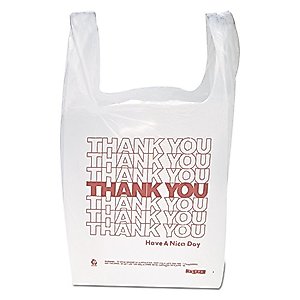 Inteplast Group THW1VAL "Thank You" Handled T-Shirt Bags, 11 1/2 x 21, Polyethylene, White (Case of 900), White/Red (IBSTHW1VAL)