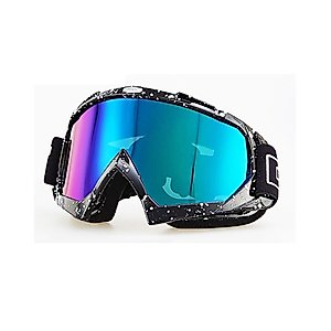 Wonzone Off Road Riding Motorcycle Goggles Windproof Snowboard Ski Goggles Eyewear Adjustable UV Protective Outdoor Glasses Motorcycle Cross-country Goggles (Black Frame White Dot, Rainbow)