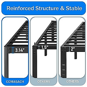 COMASACH California-King Bed-Frame with Round Corner and Cylinder Shaped Leg, 3500 lbs Non Slip Metal Platform Bed Frames No Box Spring Needed, 14 inch Noise Free Mattress-Foundation, Black