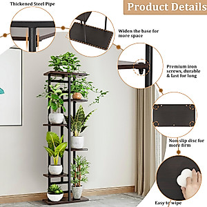 6 Tier 7 Potted Wood Tall Plant Stand Metal Rack Indoor, YOCOMEY Multiple Flower Pot Holder Shelves Corner Rack, Planter Shelf Display Rack Storage Organizer for Patio Living Room Balcony