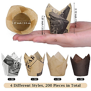 Ruisita 200 Pieces Mini Tulip Baking Cups Muffin Liners Cupcake Wrapper Muffin Liners for Party, Wedding, Baby Shower, Brown, Natural, White