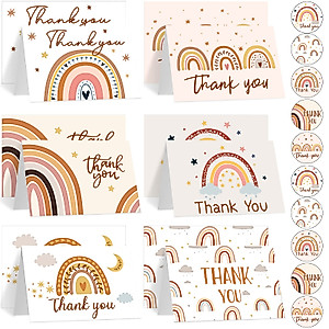 Pajean 24 Pcs Boho Thank You Cards with Envelopes and Stickers Rainbow Greeting Cards Boho Theme Note Cards Appreciation Card Thank You Cards for Baby Shower Wedding Boho Party Favors