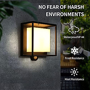 URORU Solar Porch Lights, Outdoor Motion Sensor Waterproof Wall Light, Square Wall Lights Exterior 300Lumens 3000K(Warm White), Suitable for Yards, Porches, Fences, Barns and Patios