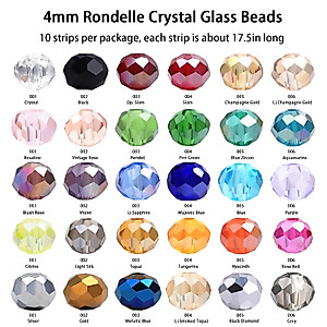 10 Strands 4mm Rondelle Crystal Glass Beads, Micro 48 Faceted Tiny Glass Beads Diamond Cut Gemstone Strand Loose Beads Sparkly Beads for DIY Jewelry Making,Gold