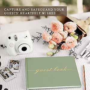 Wedding Guest Book - Elegant Guest Book for Wedding Receptions and Baby Shower, Polaroid Guest Book for Wedding and Celebration Events -100 Blank & Lined Pages for Guest Sign in and Photos - Green