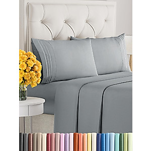 King Size 4 Piece Sheet Set - Comfy Breathable & Cooling Sheets - Hotel Luxury Bed Sheets for Women & Men - Deep Pockets, Easy-Fit, Soft & Wrinkle Free Sheets - Steel Blue Oeko-Tex Bed Sheet Set