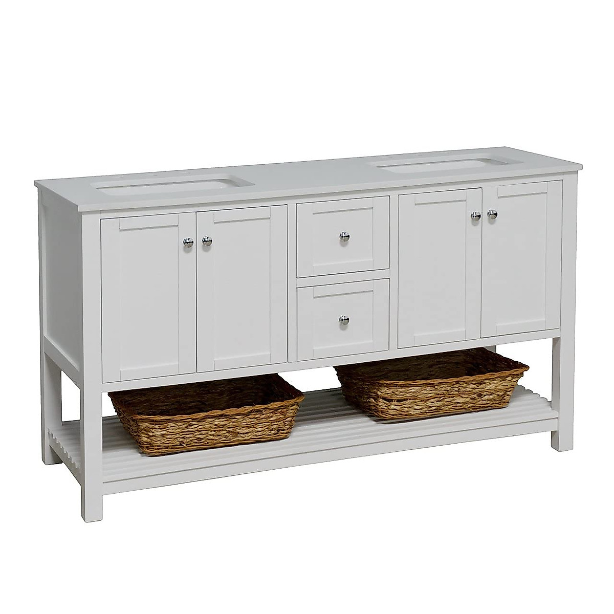 Kitchen Bath Collection Lakeshore 60-inch Double Bathroom Vanity (Engineered White/White): Includes White Cabinet with Engineered White Countertop and White Ceramic Sinks