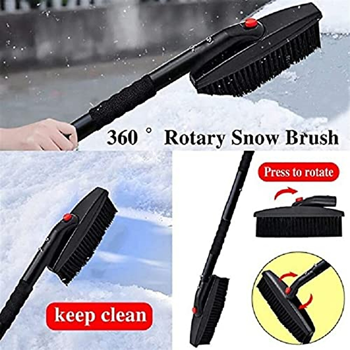 BZGWECD 3 in 1 Snow Shovels for Snow Removal Set with Brush Multifunction Ergonomic Durable Stainless Steel Retractable Garden Cleaning Tools (Color : Black)