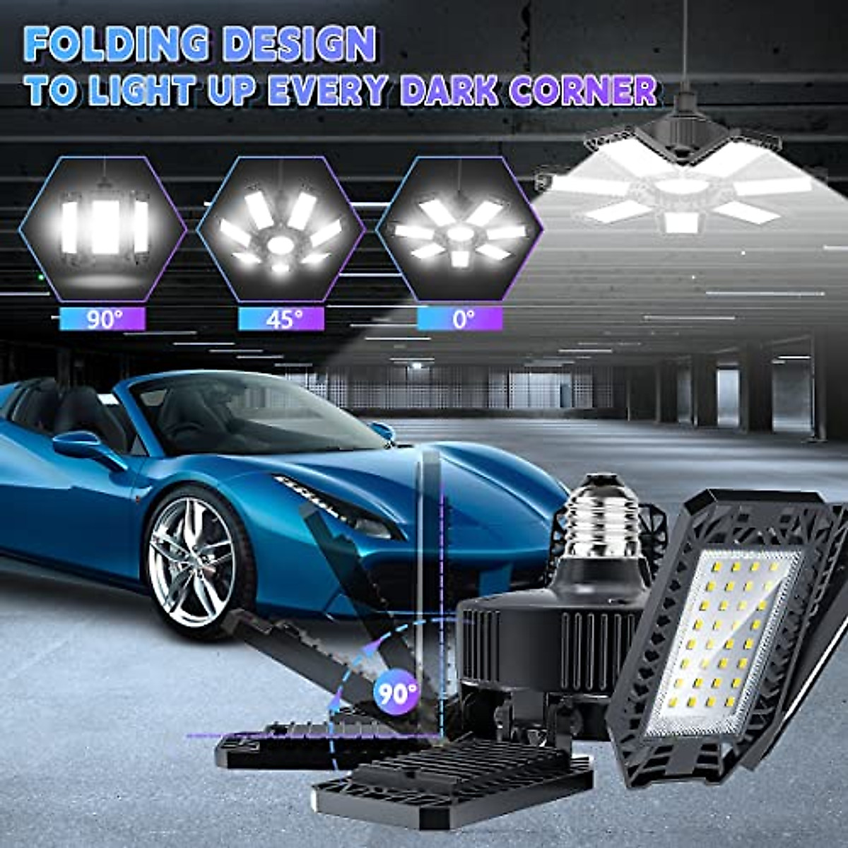 YIVANNUO 10 Pack LED Garage Lights, 200W Super Bright LED Shop Light with 7 +1 Adjustable Panels 20000LM 6500K Deformable Garage Lights Ceiling LED for Garage, Basement, Supermarket