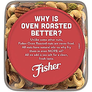 Fisher Oven Roasted Never Fried Deluxe Mixed Nuts, 24 Ounces (Pack of 1), Almonds, Cashews, Pecans, Pistachios, Snacks for Adults, Made With Sea Salt, No Added Oil, Artificial Ingredients or Preservatives, Trail Mix, Gluten Free​