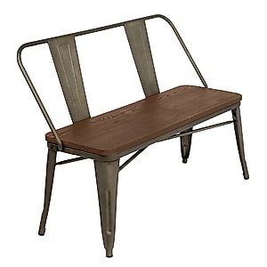 YOLENY EROMMY Metal Bench Industrial Mid-Century 2 Person Chair with Wood Seat,Dining Bench with Floor Protector Copper AZ1006