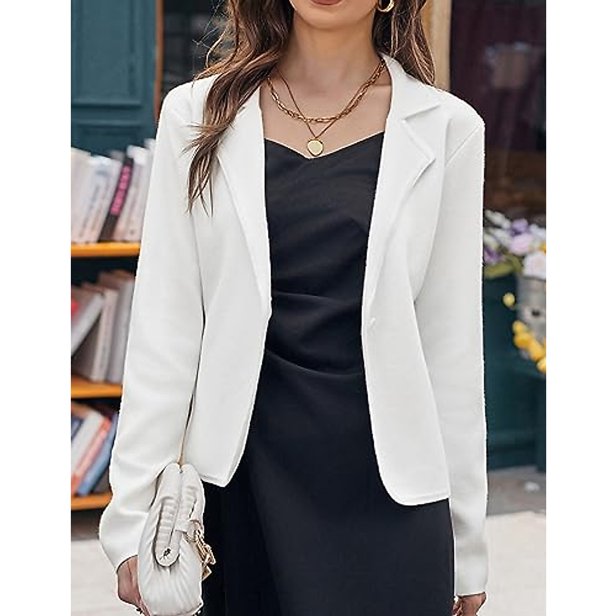 Women Sweater Blazer Jackets Casual Knit Open Front Business Cardigans for Women Blazer Lightweight White L