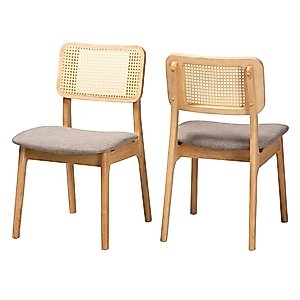 Baxton Studio Dannon Dining Chairs, Set of 2, Grey/Natural Oak/Light Brown