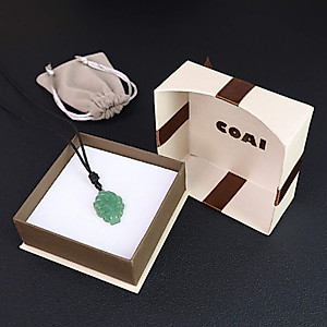 COAI Green Aventurine Stone Amulet Nine Tailed Fox Pendant Necklace for Women Girls