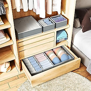 homsorout Sock Underwear Organizers, 6 Packs Drawer Organizers for Clothing, Foldable Dresser Drawer Organizer, Closet Organizers and Storage Bins for Socks, Bras, Underwear (Grey)