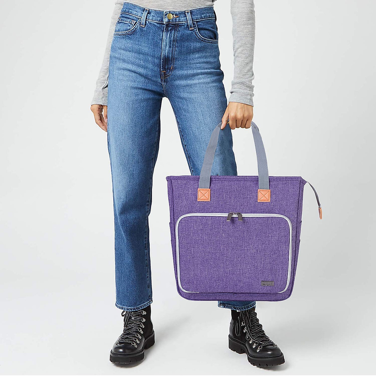 Luxja Knitting Tote Bag, Yarn Storage Bag for Carrying Projects, Knitting Needles, Crochet Hooks and Other Accessories, Purple