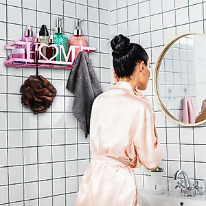 Tisancy Bathroom Accessories Set 2 Set Shower Caddy for Bathroom Organizer Wall Decor for Tub Kitchen Self Adhesive Wall Mounted Storage No Drilling Shower Rack Basket Bin Tray with 4 Hook Heart Sign