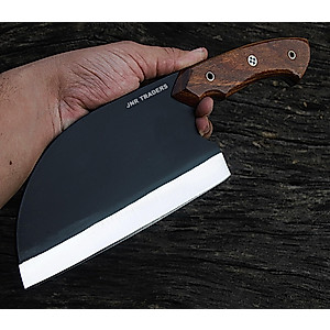 JNR Traders Cleaver Serbian Chef Knife 11.5" Handmade Full Tang Carbon Steel Cleaver for Meat Vegetables Cutting Chopping with Leather sheath 5510
