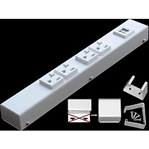 12” Hardwired Power Strip (NO Power Cord), 4 (NEMA 5-20R) Vertical Outlets (NOT Tamper Resistant), NO Ears (mounting tabs on Both Ends), 20 Amp, USB, White