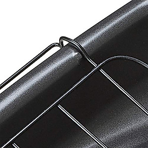 Goodcook Quick Roaster Pan and locking rack, with juice gathering pools for easier, safer, faster basting, 17x12x3 inches, Grey