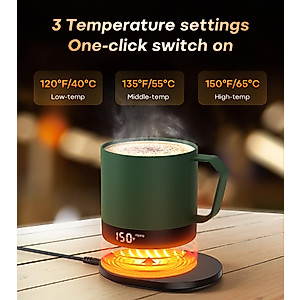 buuo Self Heating Coffee Mug, 14 Oz Temperature Control Smart Mug, double sided & Real-Time LED display, Fast Heating, mug warmer with 120 Min Battery Life, Birthday Gifts for Women and Men(Green)