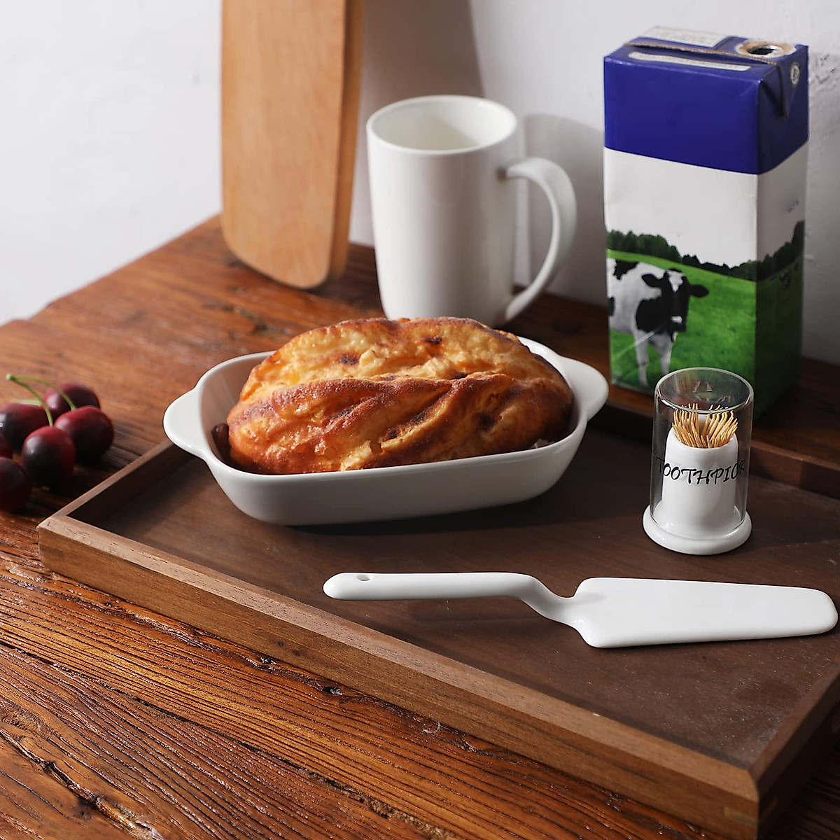 LEETOYI Porcelain Toothpick Holder Dispenser with Glass Lid Set of 2