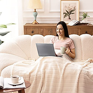 Bertte Plush Throw Blanket Super Soft Fuzzy Warm Blanket | 330 GSM Lightweight Fluffy Cozy Luxury Decorative Stripe Blanket for Bed Couch - 50"x 60", Ivory White