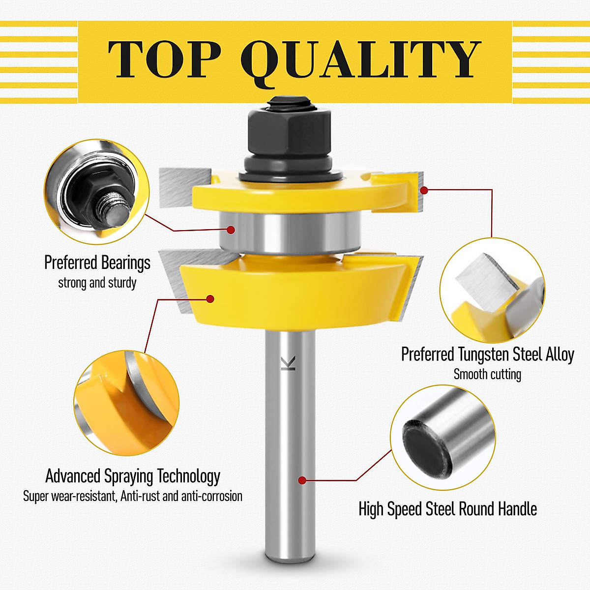 ASNOMY 2Pcs Shaker Rail and Stile Router Bits for Cabinet Door, 1/4 Inch Shank Woodworking Tongue and Groove Router Bit for Cabinet Door