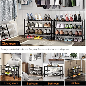 Shoe Rack, 3-Tier Bamboo Stackable Shoe Shelf Storage Organizer, Shoe Stand for Closet, Entryway and Hallway